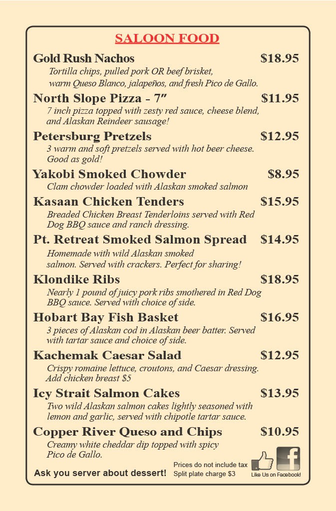 Red Dog Salooon Summer Menu