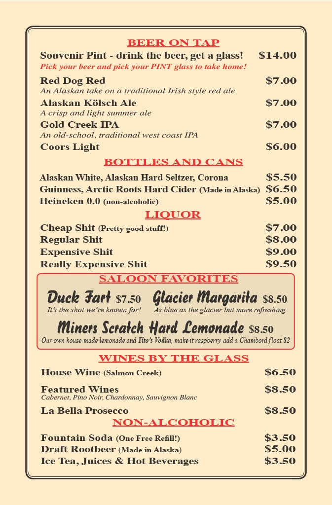 Red Dog Salooon Summer Menu