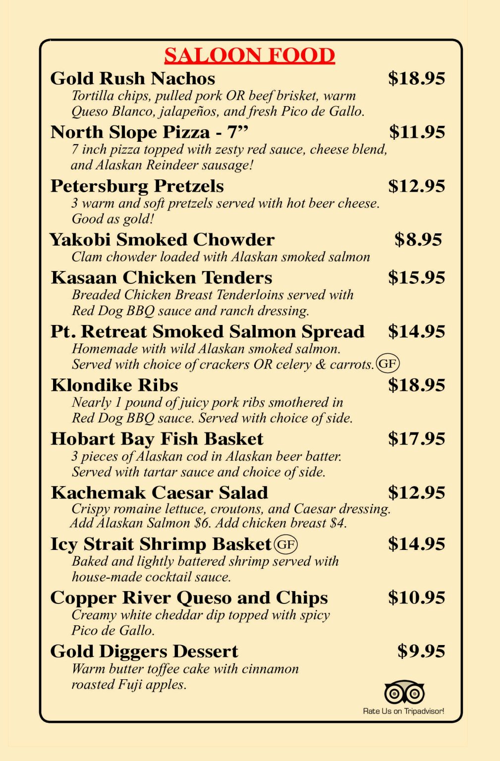 Red Dog Salooon Summer Menu