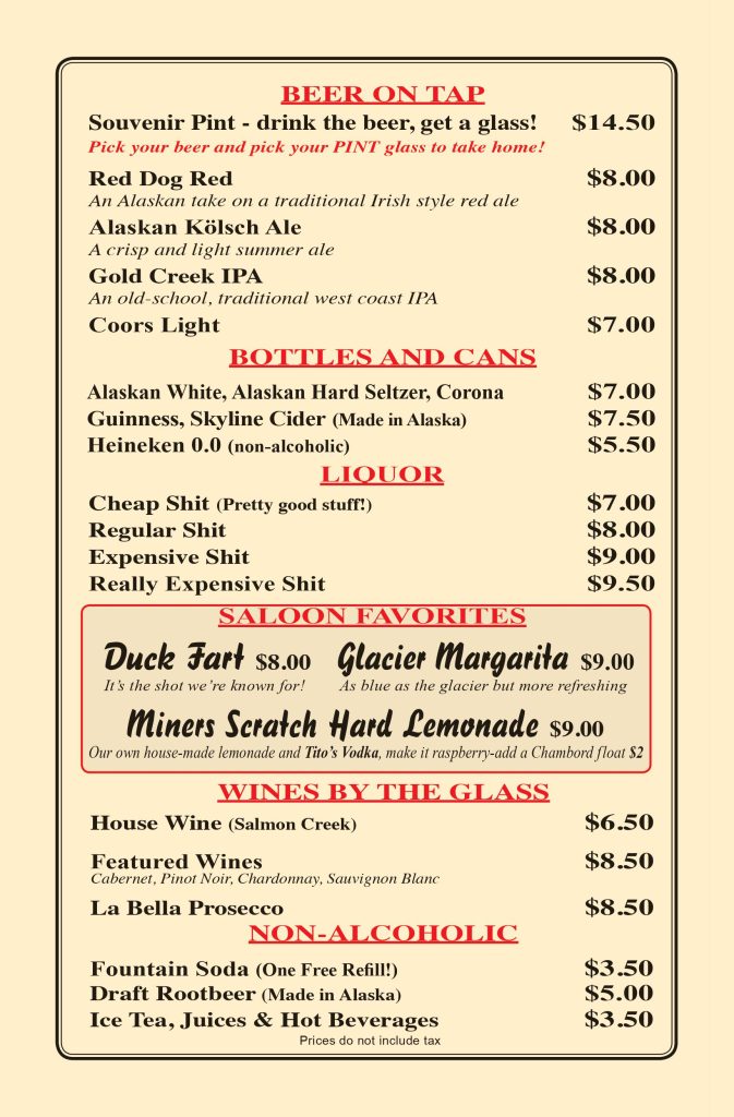 Red Dog Salooon Summer Menu